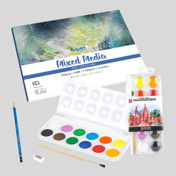 Malepakke m. Mobee Akvarelsæt + Mixed Media Blok - KUNSTARTIKLER - Galleri Roholt